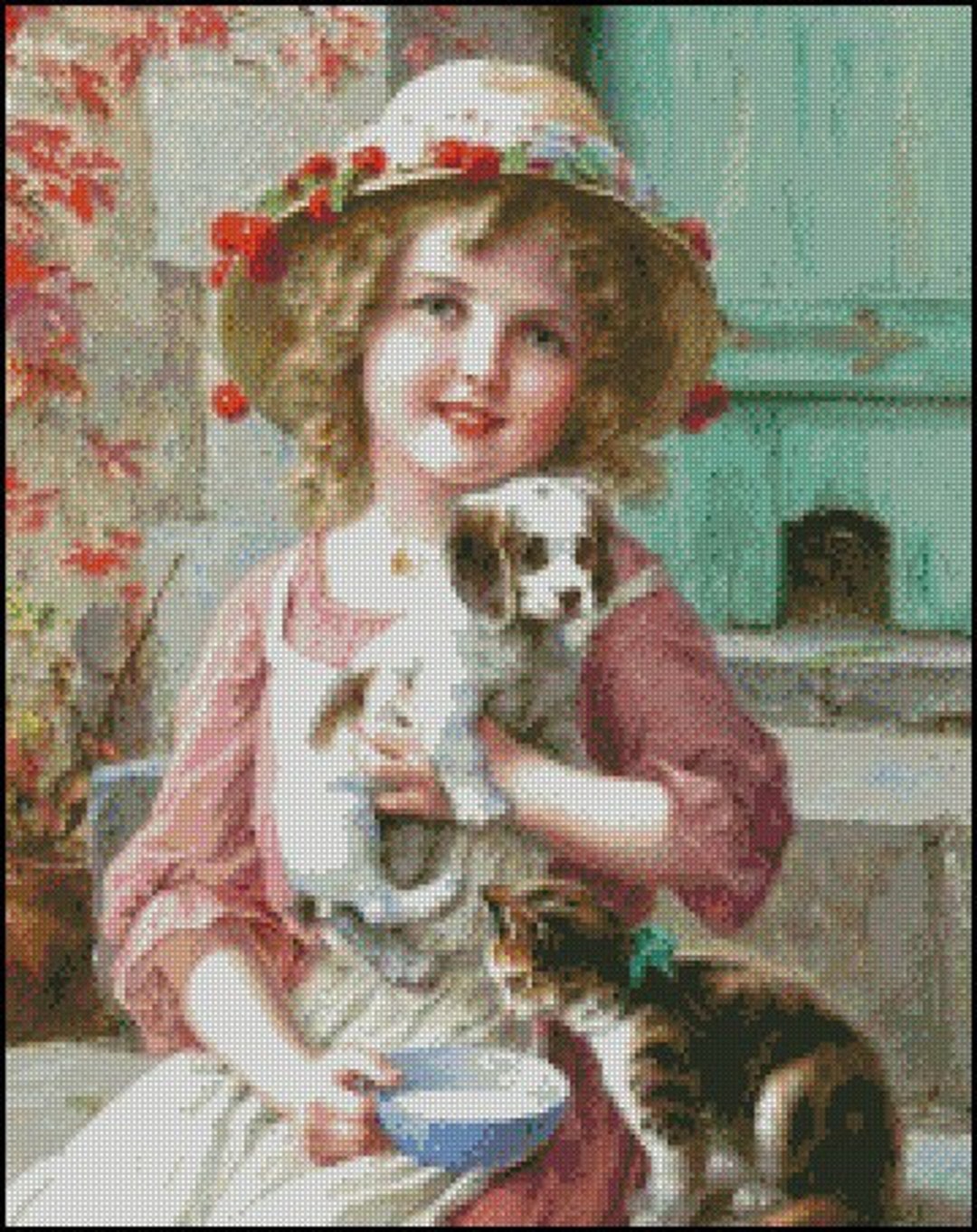 Emile Vernon GIRL WITH PUPPY Cross Stitch Pattern No.120 - Etsy