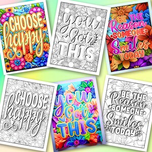 Flowers and Quotes Coloring Pages Positive Affirmations Adult Coloring ...