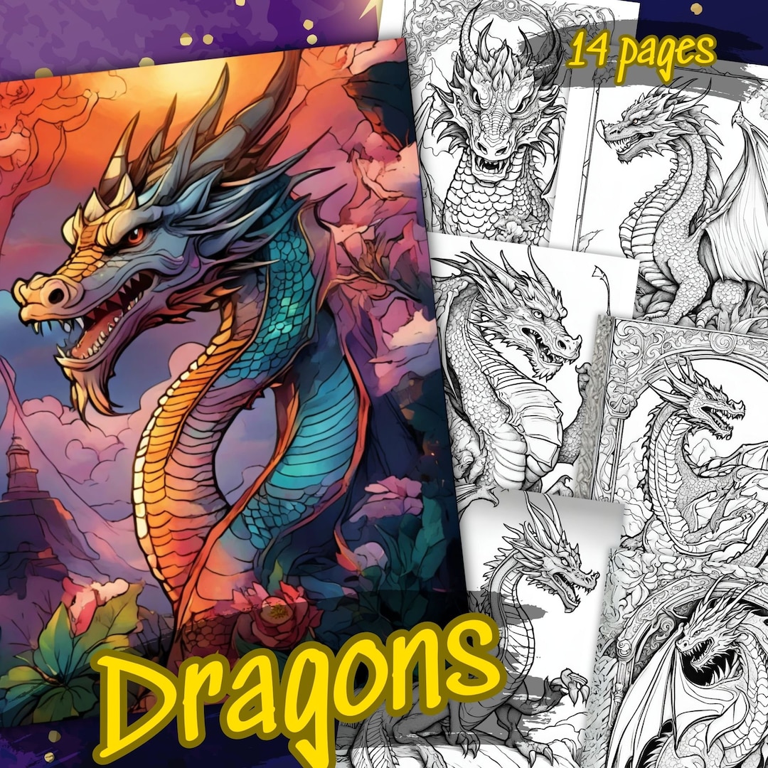 Dragon Coloring Pages Mythical Creatures Digital Download PDF Coloring ...