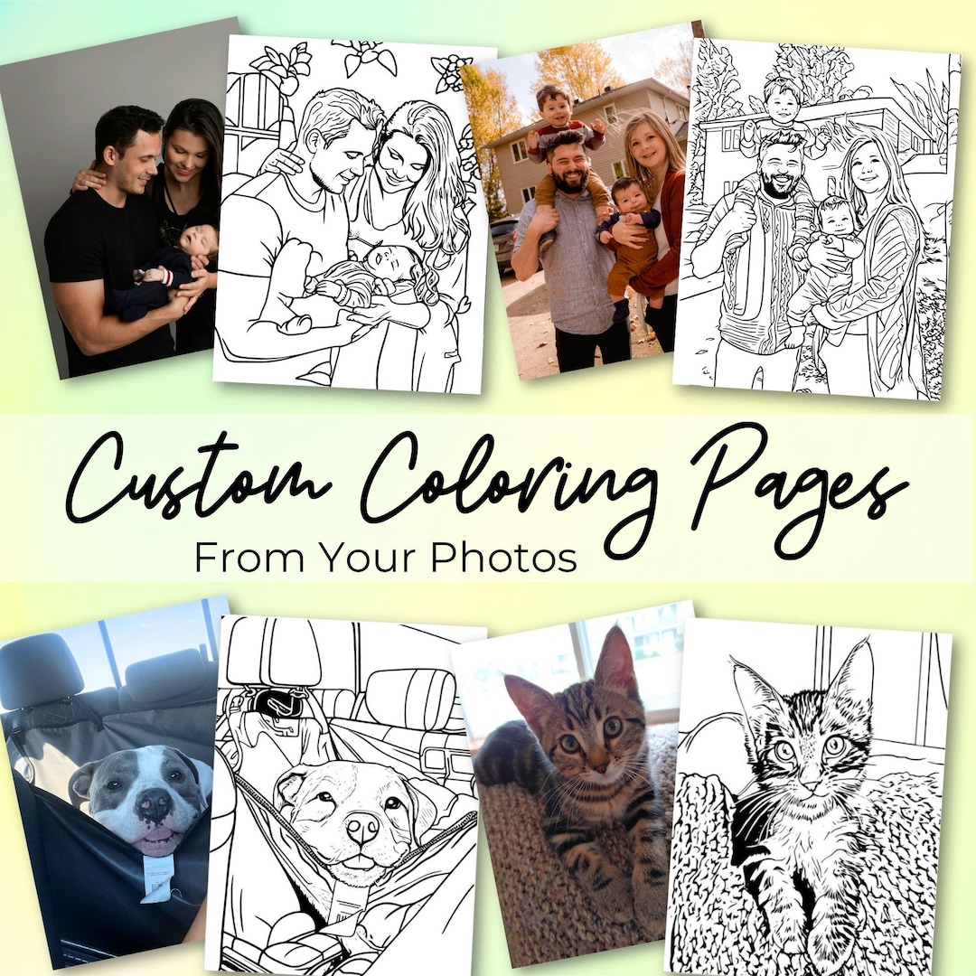 10 Custom Coloring Pages From Your Photos Personalized Gift Photo to ...