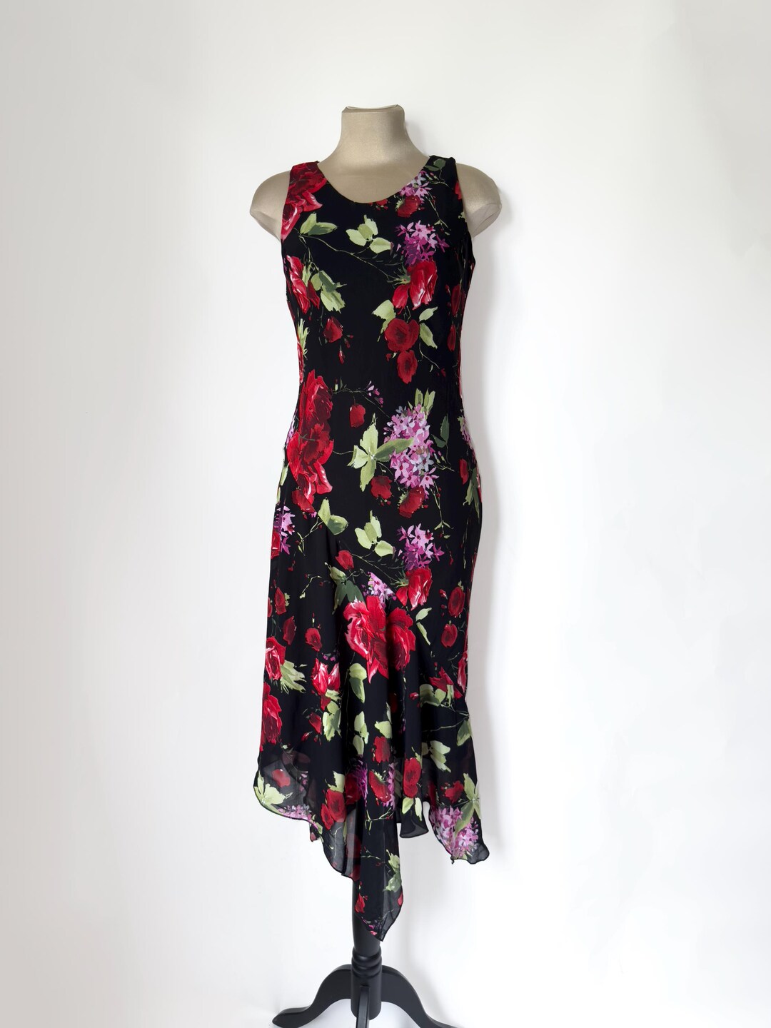 Vintage Steilmann Floral Midi Dress: Asymmetric Hem, Made in Germany ...