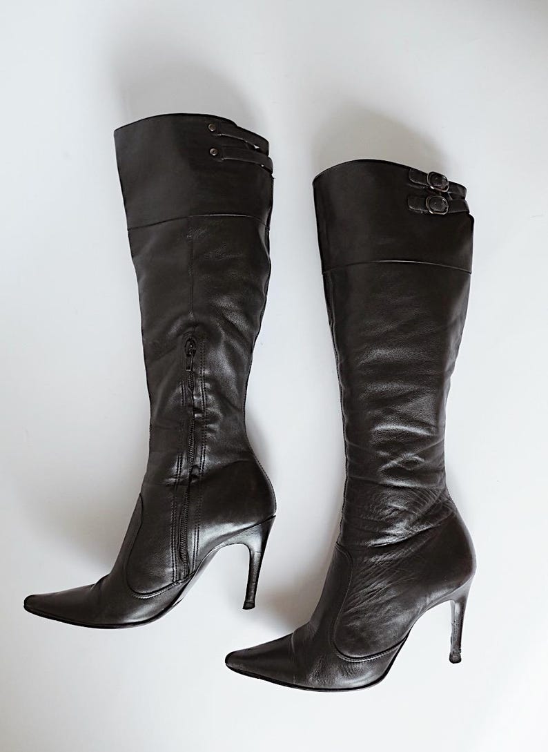 Vintage Leather High Heel Boots, 80s Women's Tall Boots, Elegant ...