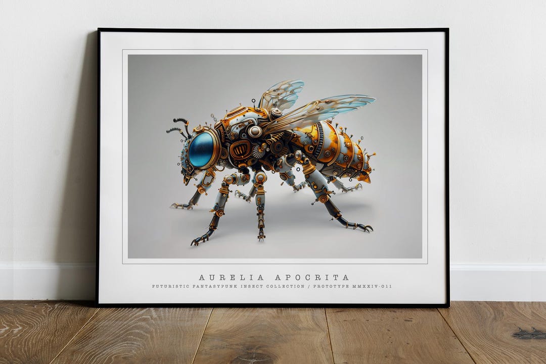 Mechanical Bee Art Print, Futuristic Fly Fantasypunk Insect Bug Poster ...
