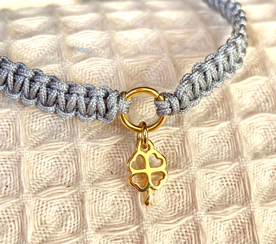 Macrame Bracelet / Lucky Bracelet Clover Leaf / Grey Bracelet ...