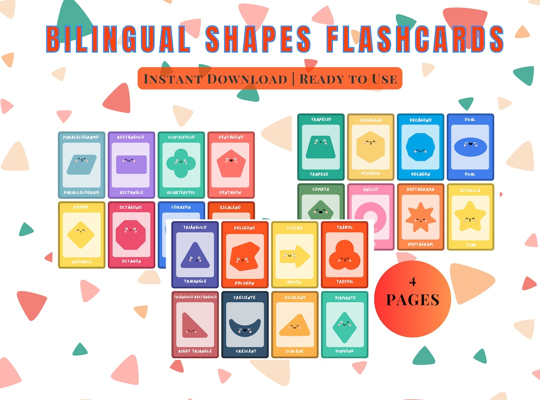 32 Shape Flashcards Bilingual Colorful Geometric Kid Shape School Shape ...