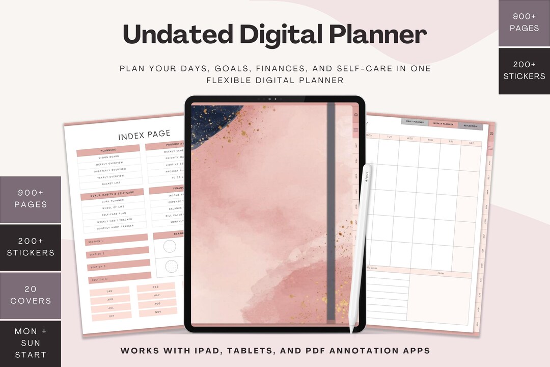 Undated Digital Planner for iPad | Daily, Weekly, Monthly (PDF Download ...