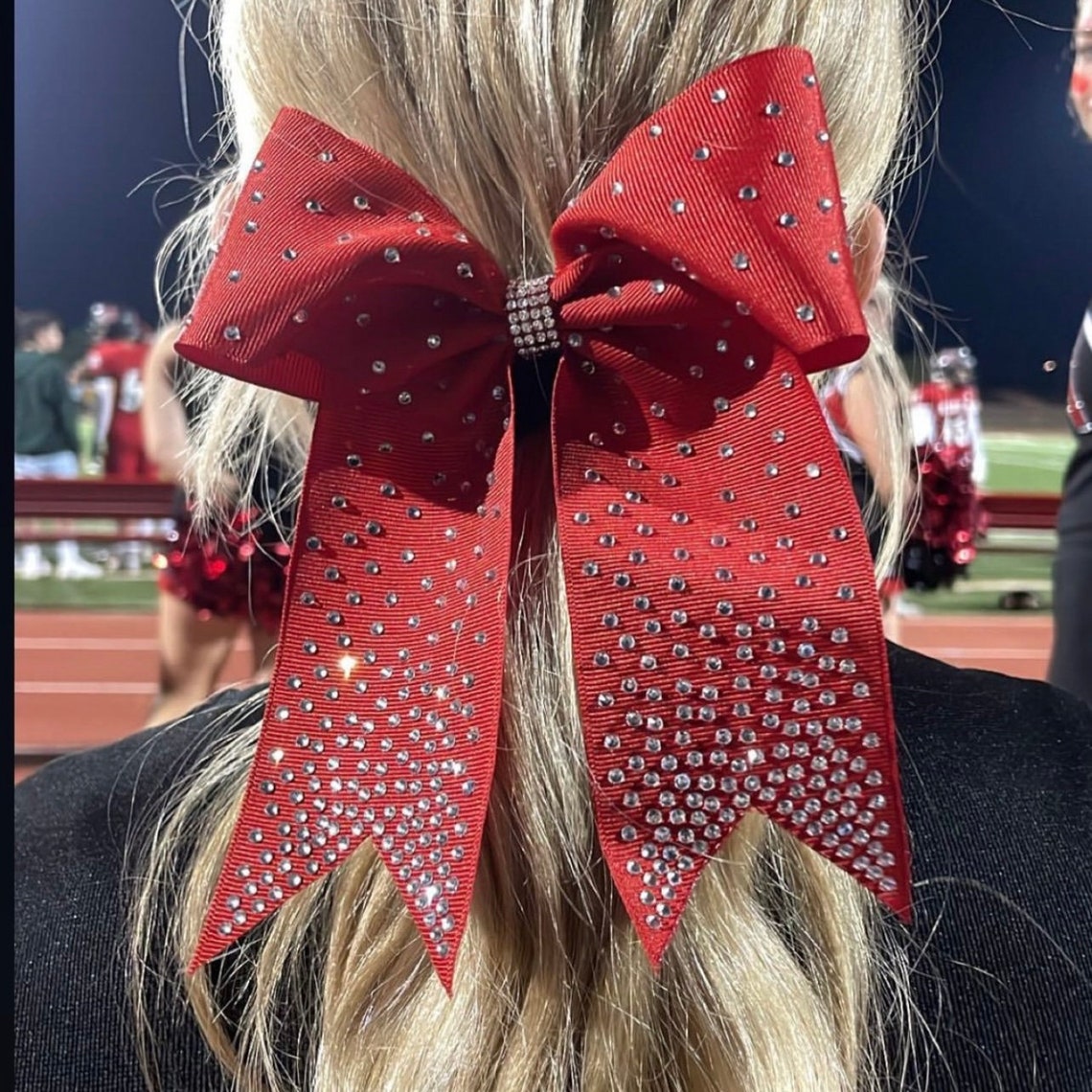 Rhinestone Collegiate Style Cheer Bows - 2.25" Ribbon, Crystal/crystal ...