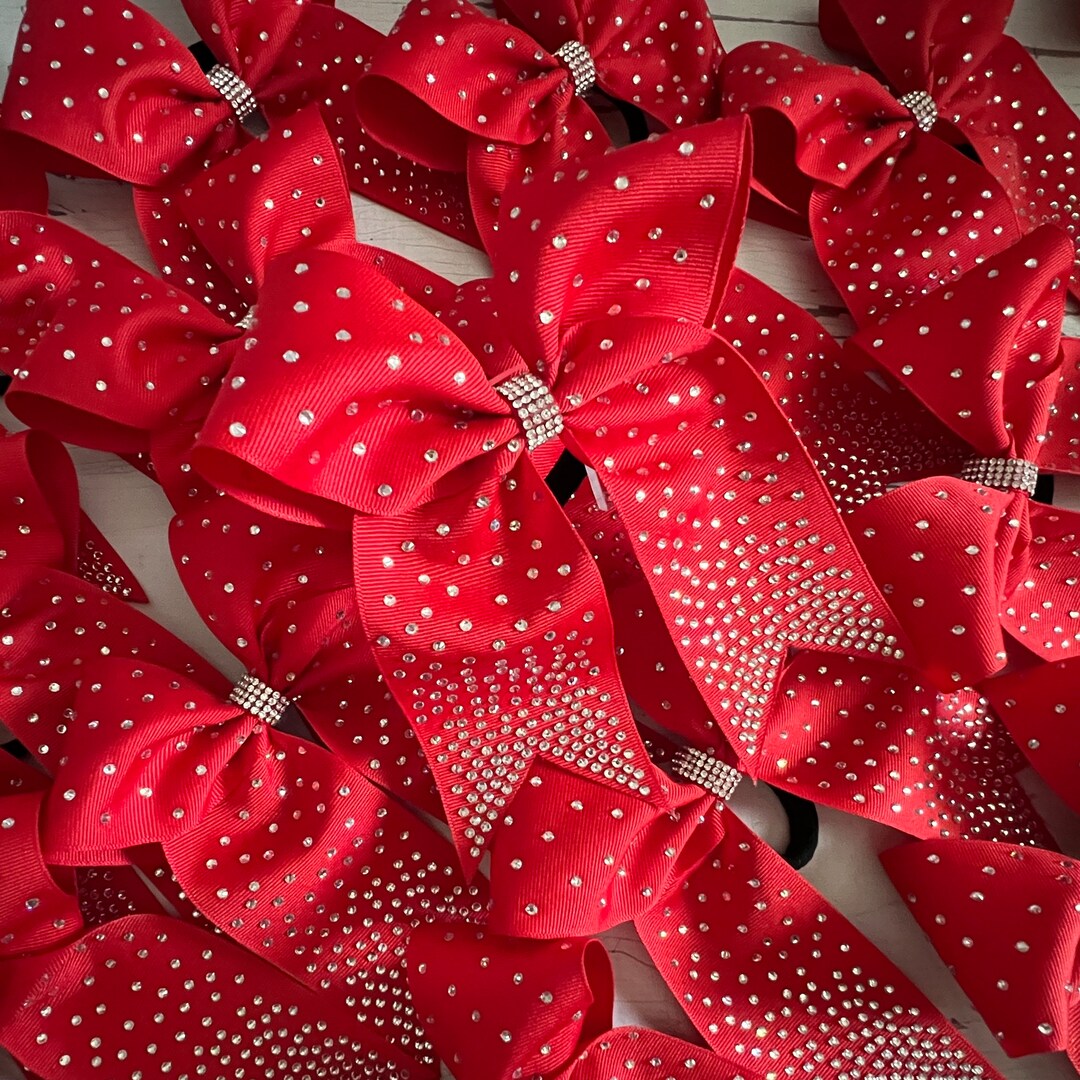 Rhinestone Collegiate Style Cheer Bows - 2.25" Ribbon, Crystal/crystal ...