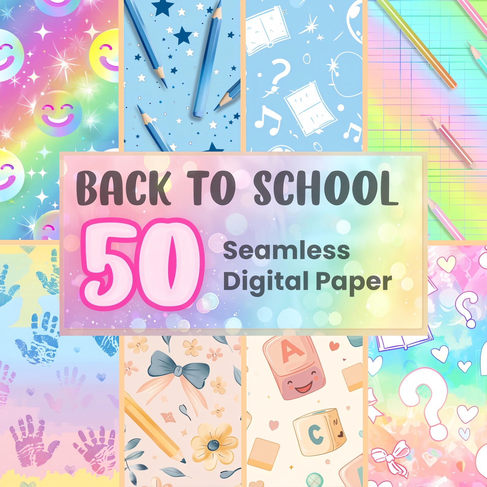 Seamless Pattern Back to School, Education School Art, Puffy Letter ...
