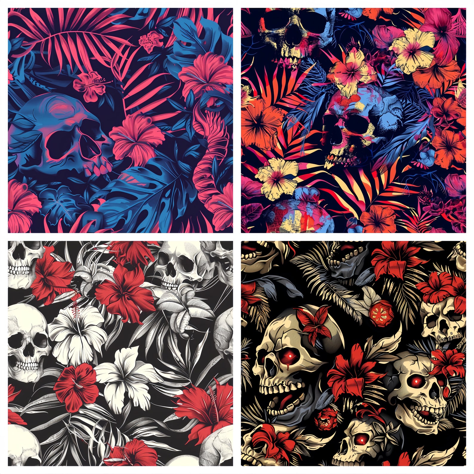 Horror Hawaiian Digital Paper - Skeleton, Dragon, Monster, Alien, Venom ...