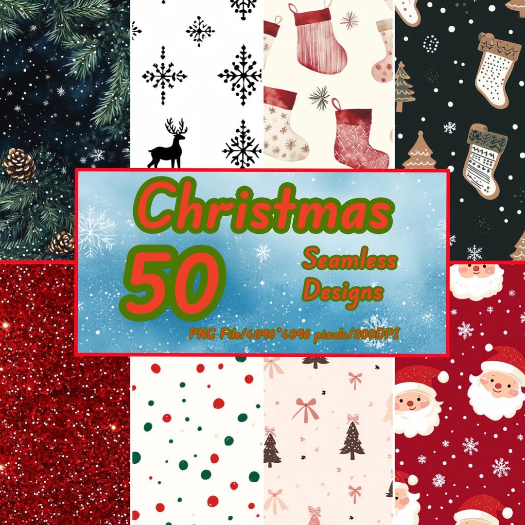 Vintage Christmas Seamless Digital Paper, Retro Xmas Decor, Pink Retro ...