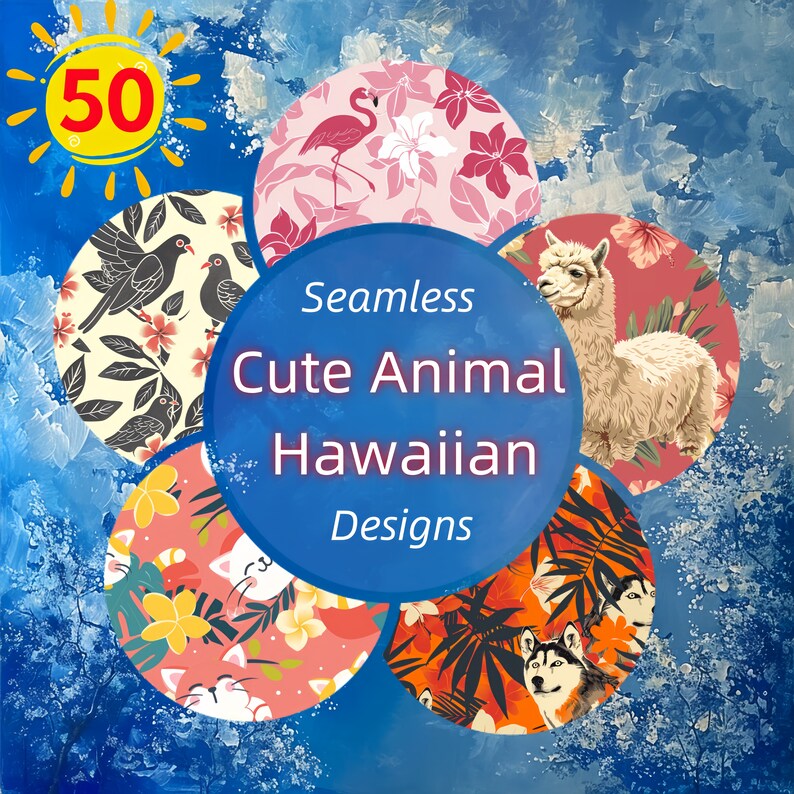 Cute Animal Seamless Paper, Hawaii Printable Art, Alpaca Hawaiian ...