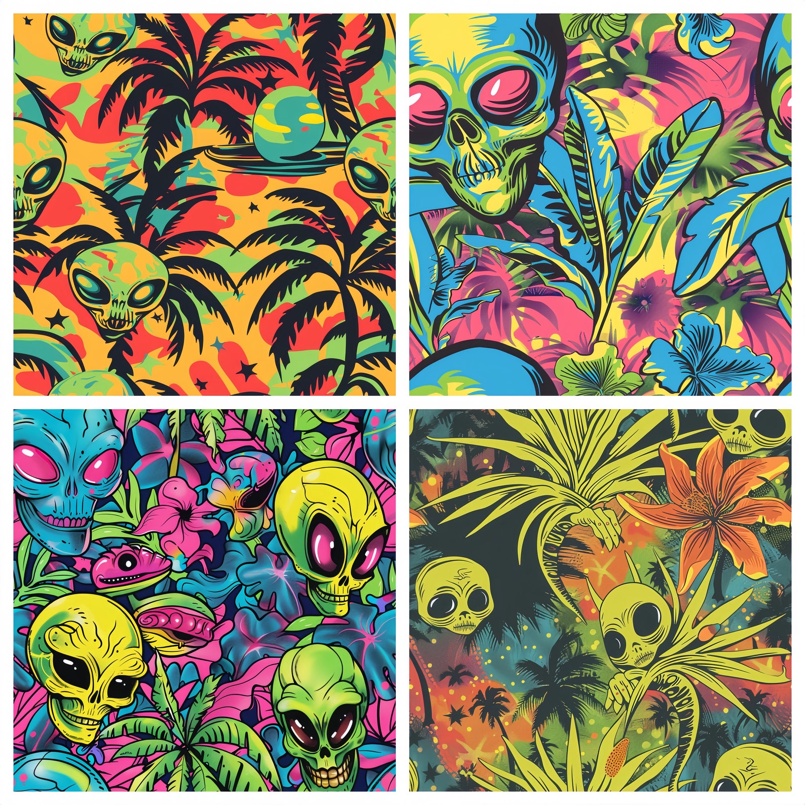 Horror Hawaiian Digital Paper - Skeleton, Dragon, Monster, Alien, Venom ...