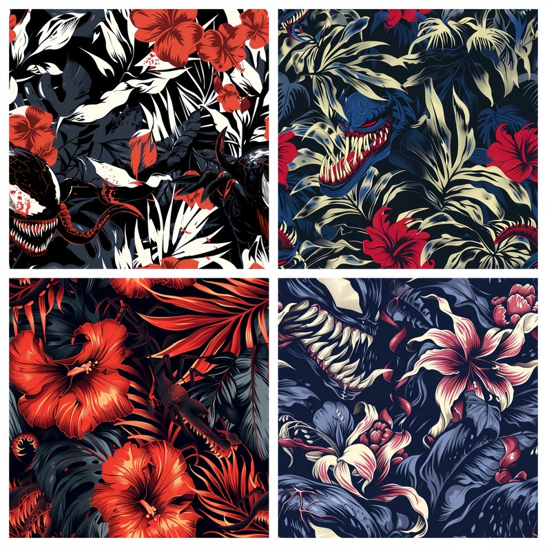 Horror Hawaiian Digital Paper - Skeleton, Dragon, Monster, Alien, Venom ...