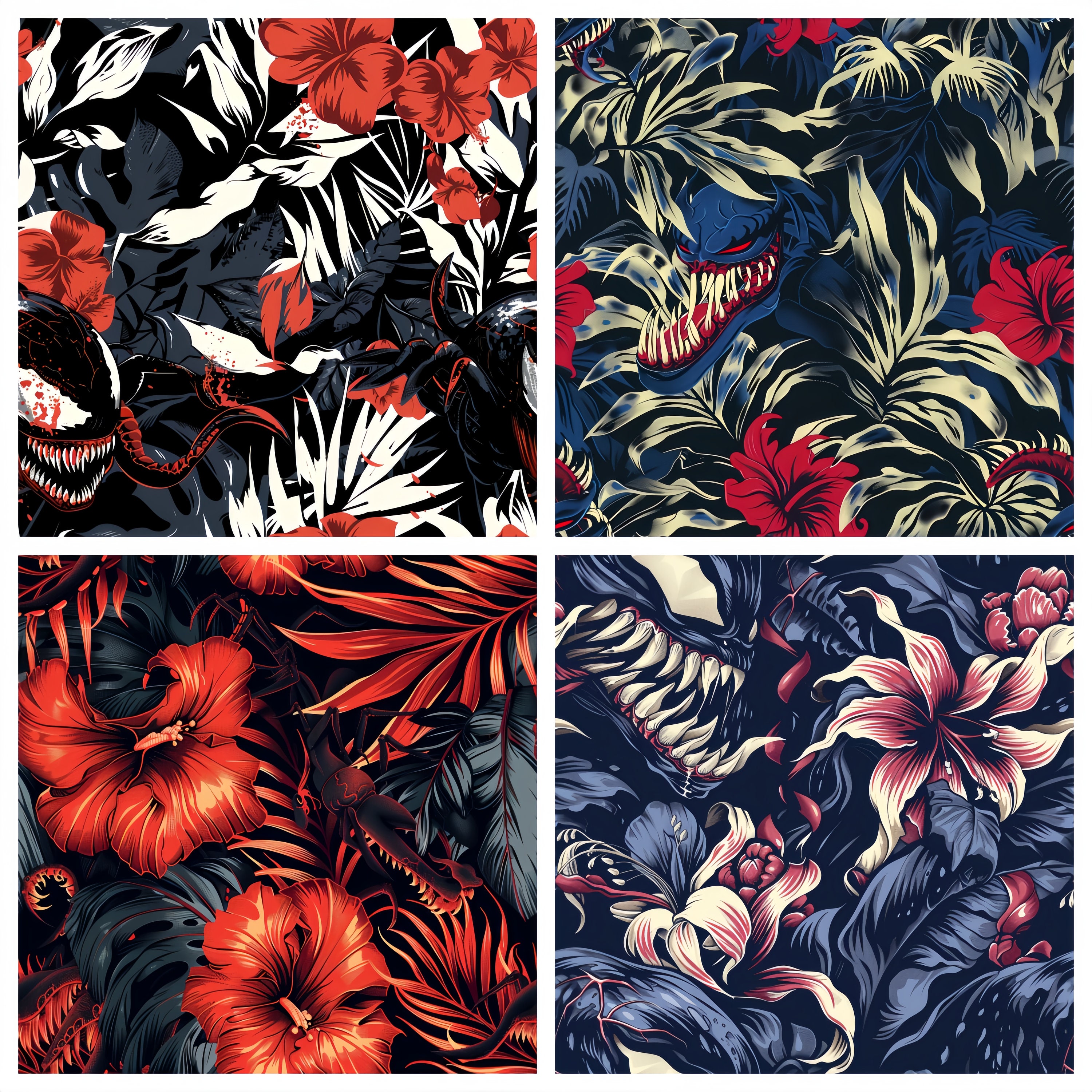 Horror Hawaiian Digital Paper - Skeleton, Dragon, Monster, Alien, Venom ...