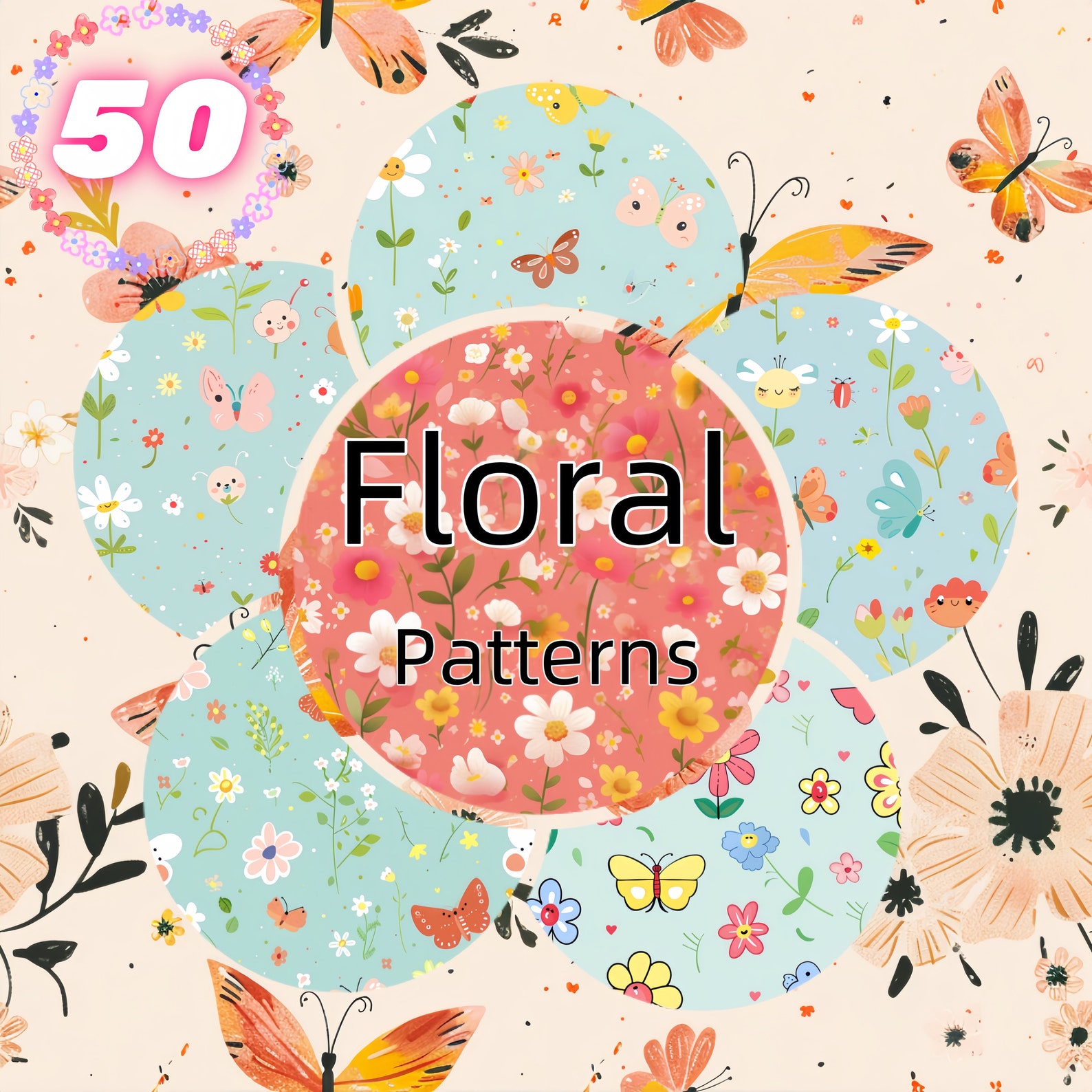 Floral Seamless Paper Printable Flower Background Digital Wildflower ...