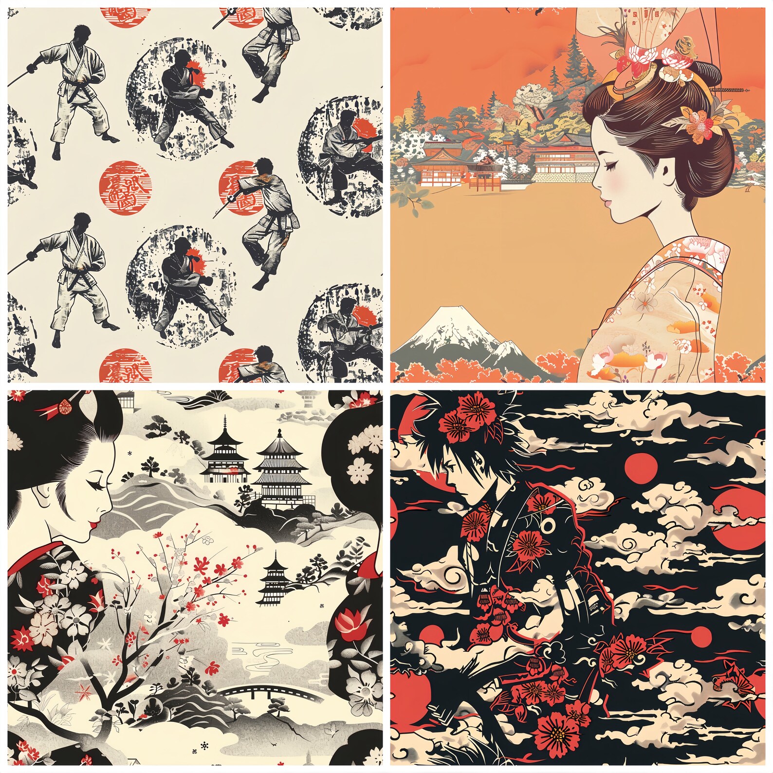 50 Seamless Pattern Bundle, Japanese Background Printable Digital ...