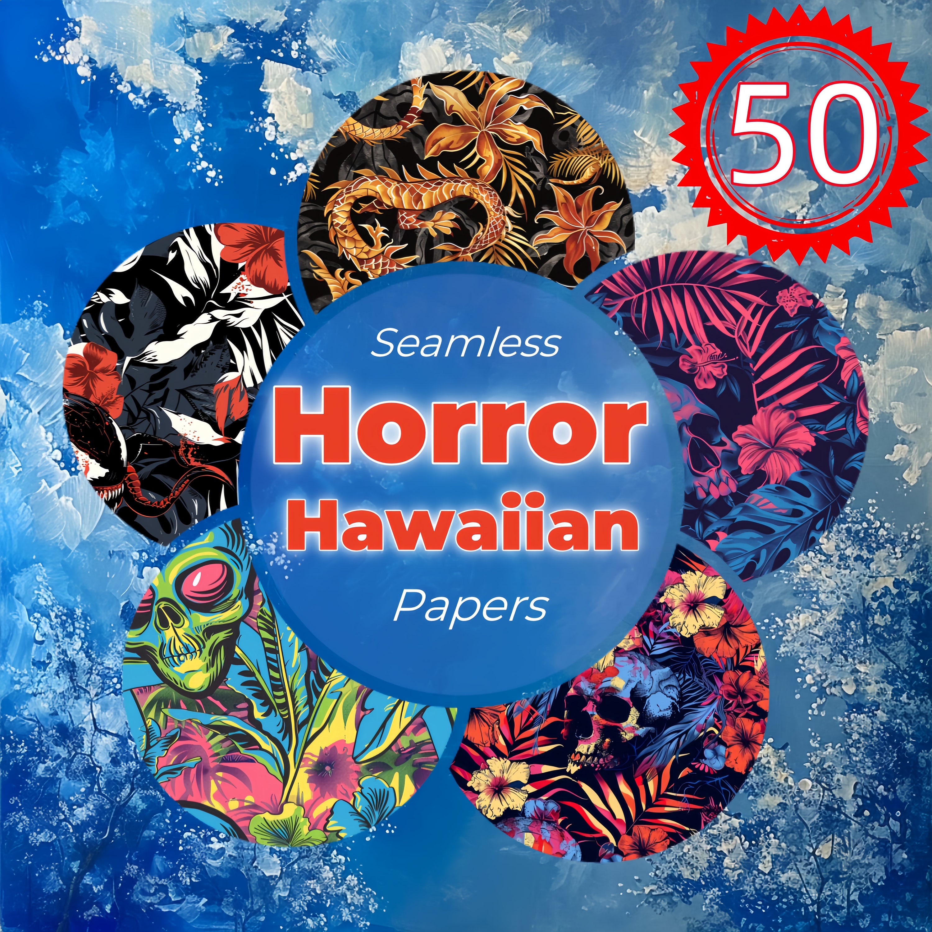 Horror Hawaiian Digital Paper - Skeleton, Dragon, Monster, Alien, Venom ...