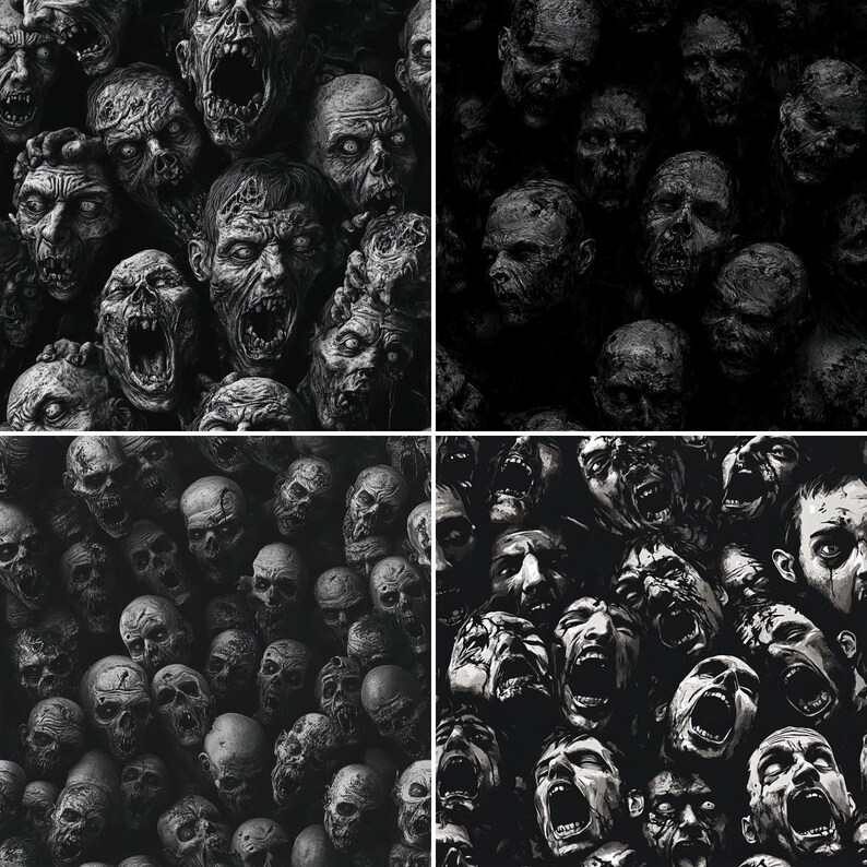 DIY Halloween Decor Printable Papers, Zombie Seamless Background, Ghost ...