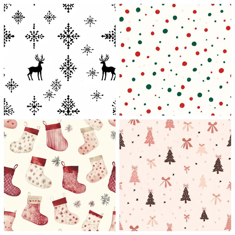 Vintage Christmas Seamless Digital Paper, Retro Xmas Decor, Pink Retro ...