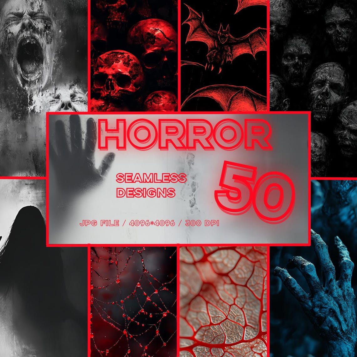 DIY Halloween Decor Printable Papers, Zombie Seamless Background, Ghost ...