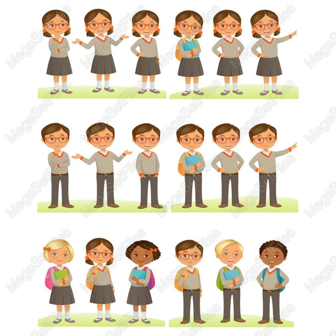 200,000 Cliparts + Charming School Children Clipart Set in SVG PNG ...