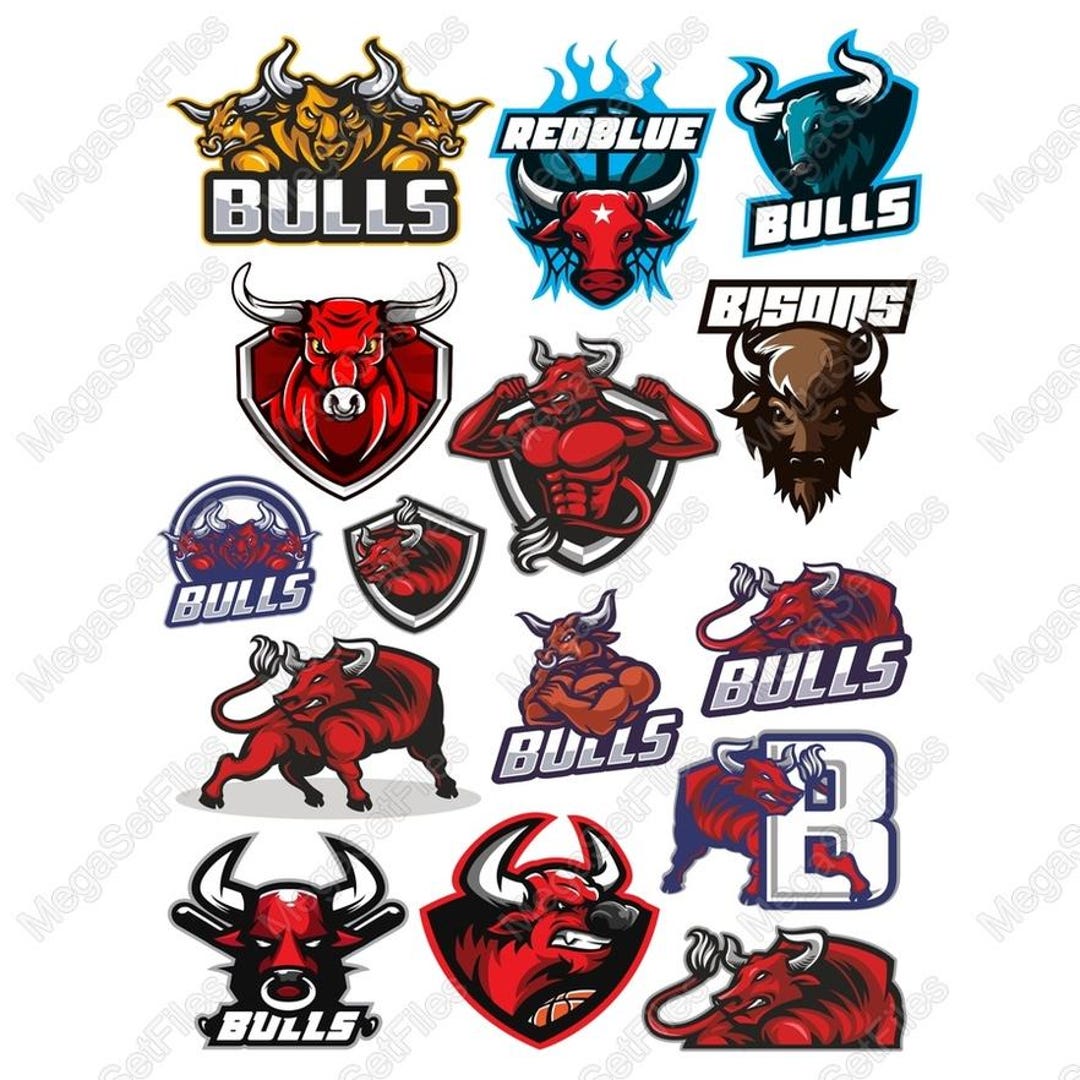 Bold Bull Mascot Clipart Set in Red and Blue Tones SVG PNG for Sports ...