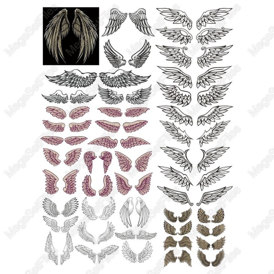Elegant Wing Designs Clipart Set in SVG and PNG - Intricate Angelic ...