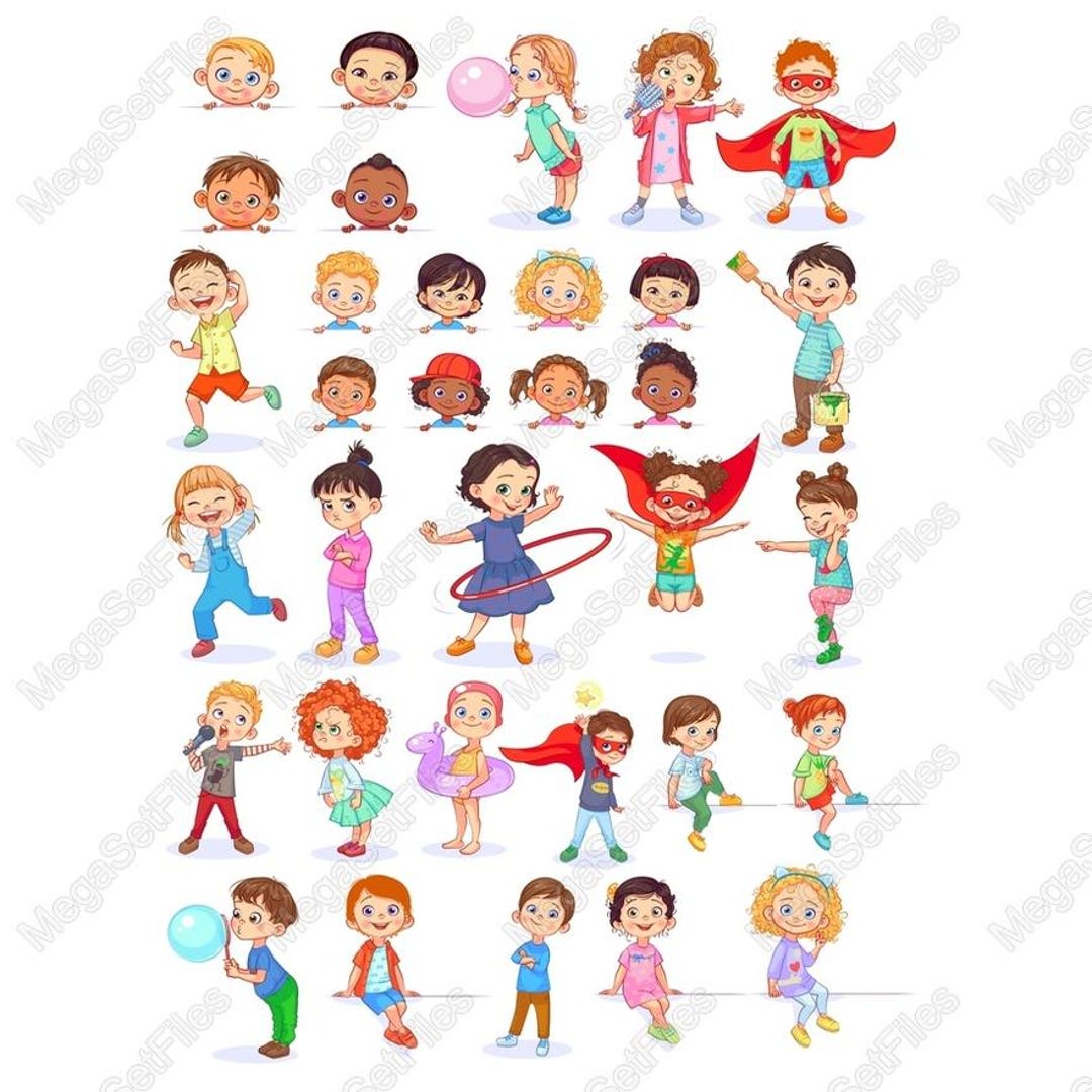 200,000 Cliparts + Playful Kids Clipart Set SVG PNG, Diverse Cartoon ...
