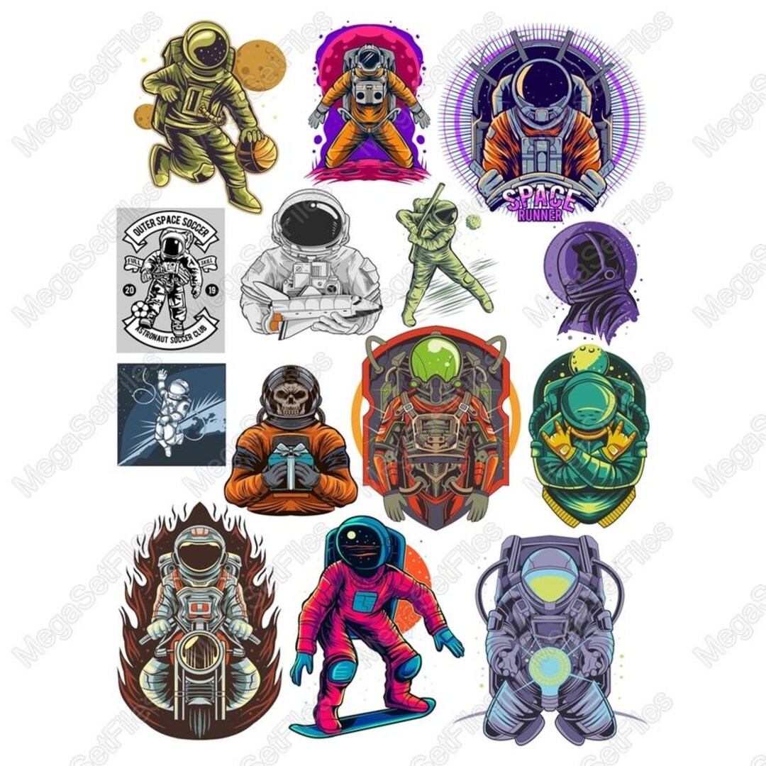 Retro Space Astronaut Clipart Set SVG PNG - Colorful Outer Space ...