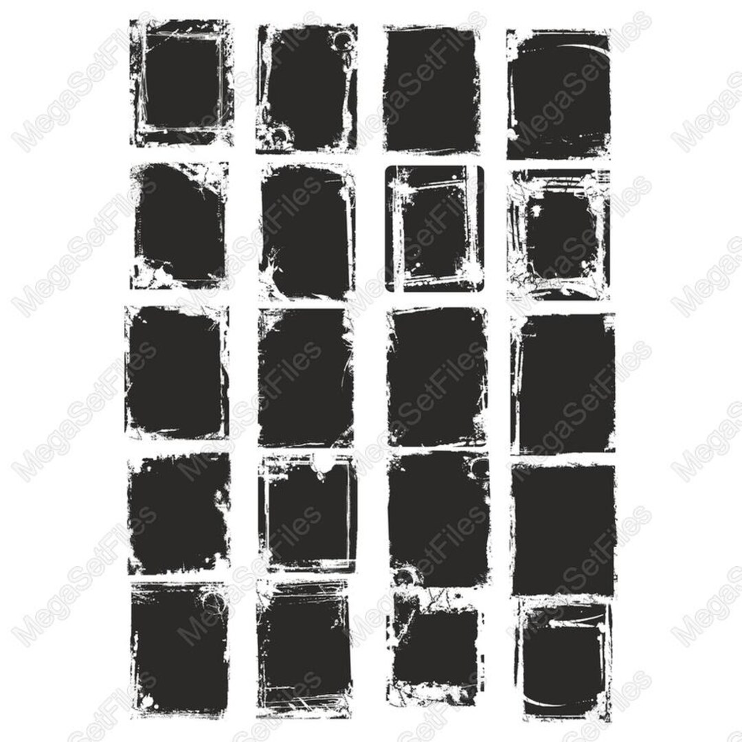 Grunge Frame Clipart Set in Black and White, Edgy Border Designs ...