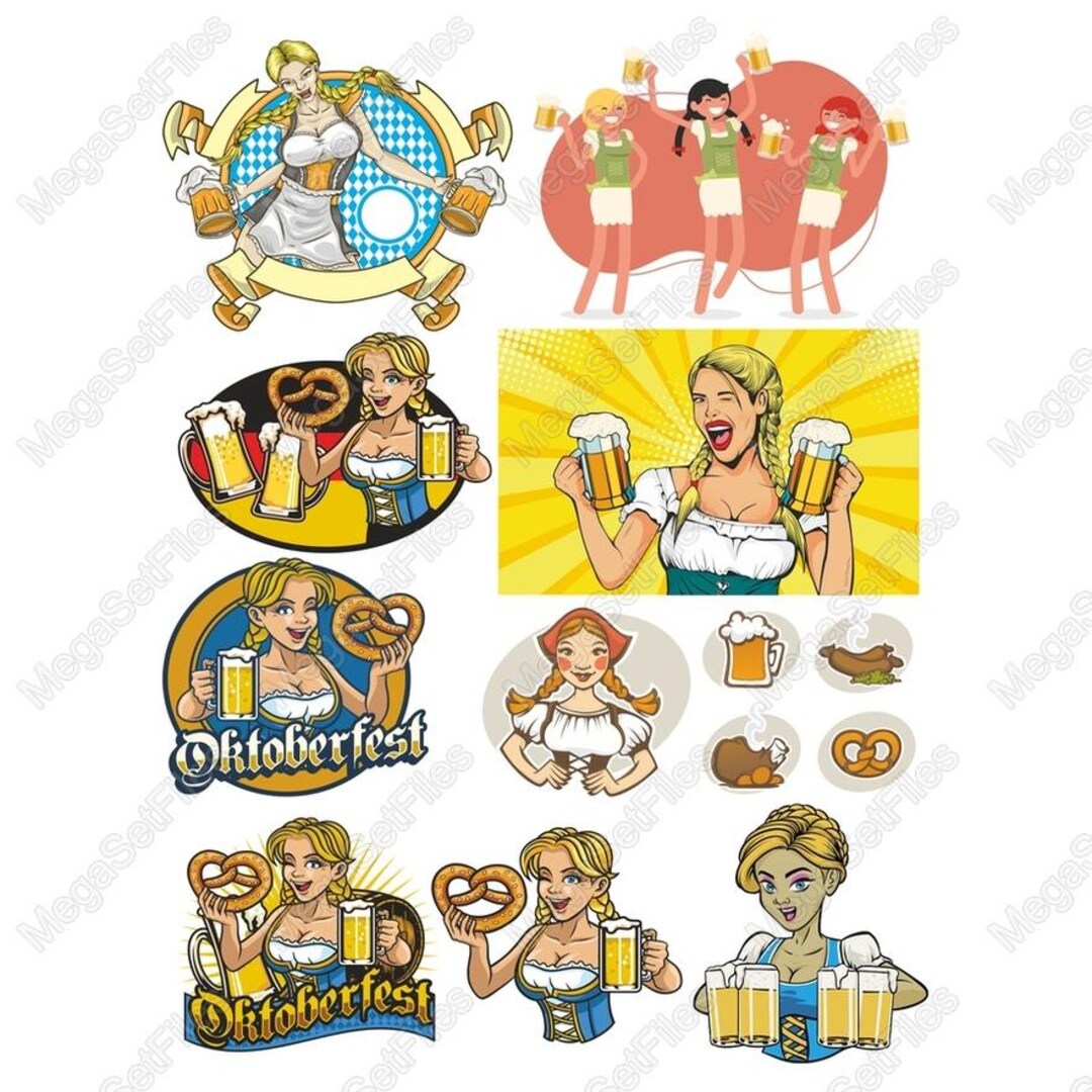 Oktoberfest Clipart Set in SVG and PNG - Bavarian Style, Beer, Pretzels ...