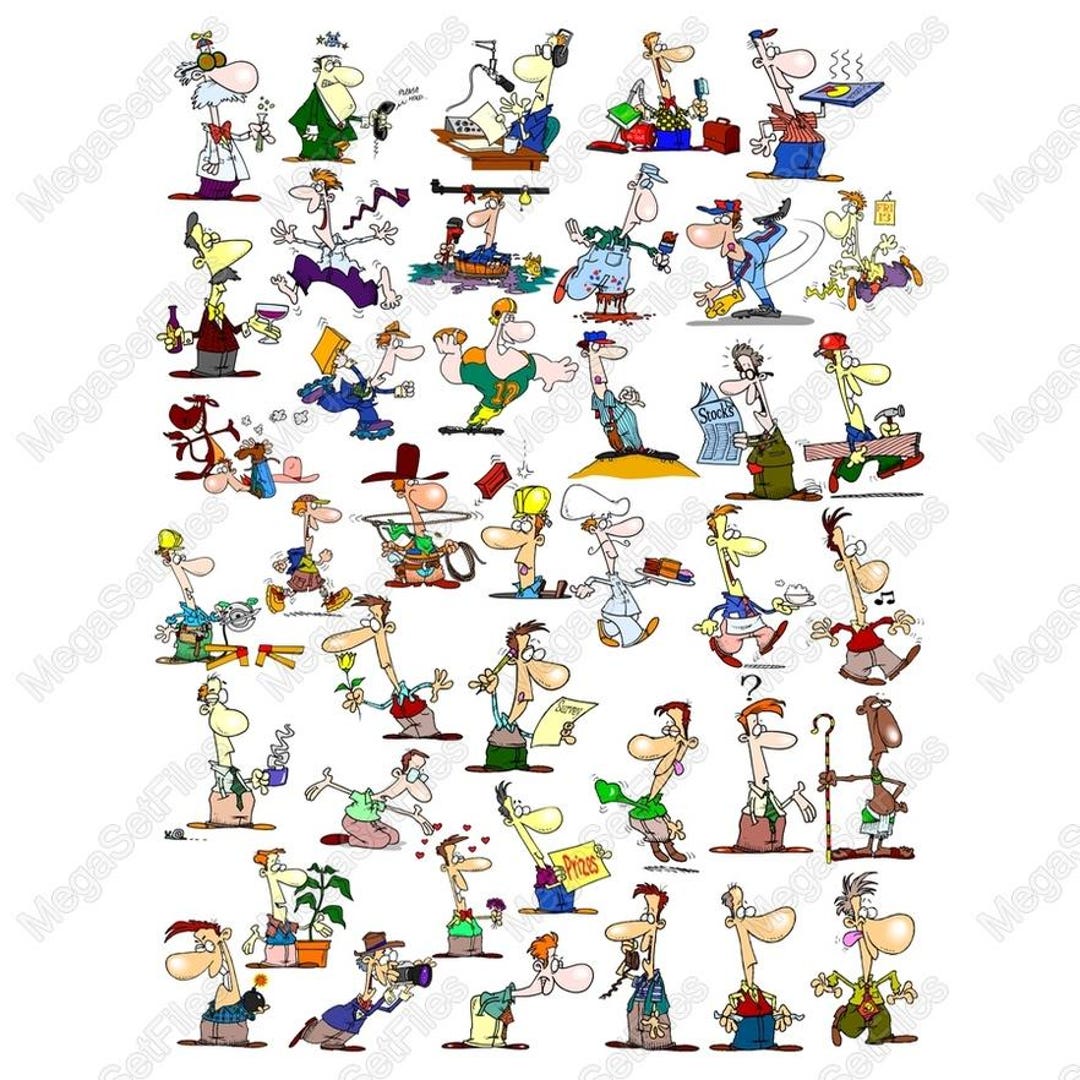 Quirky Cartoon Character Clipart Set in SVG, PNG | Humorous Comic Style ...