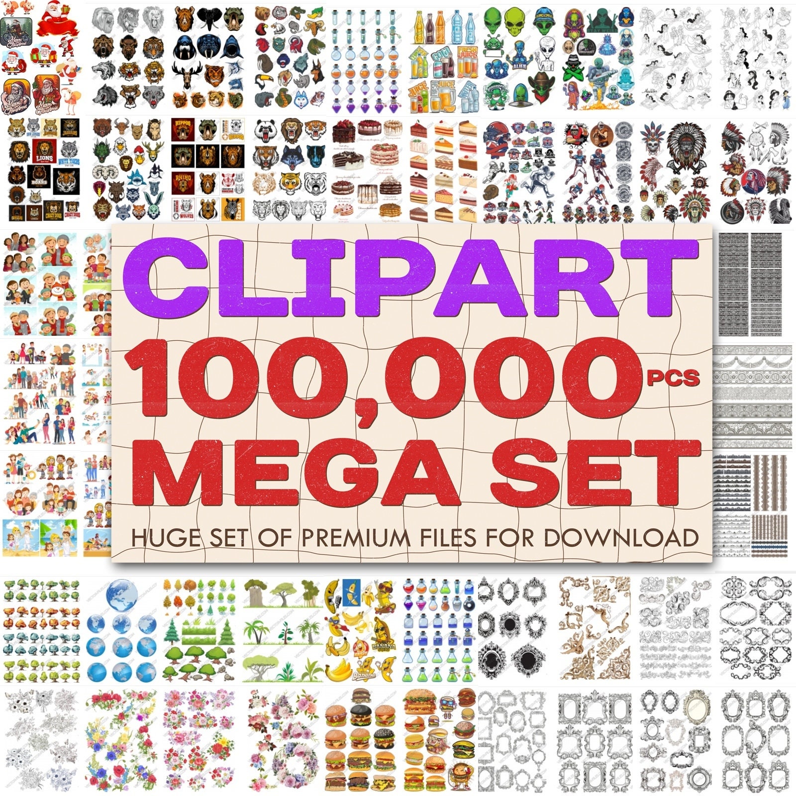 100,000 Clipart Clipart Bundles, Clipart Mega Set, Clipart Collections ...