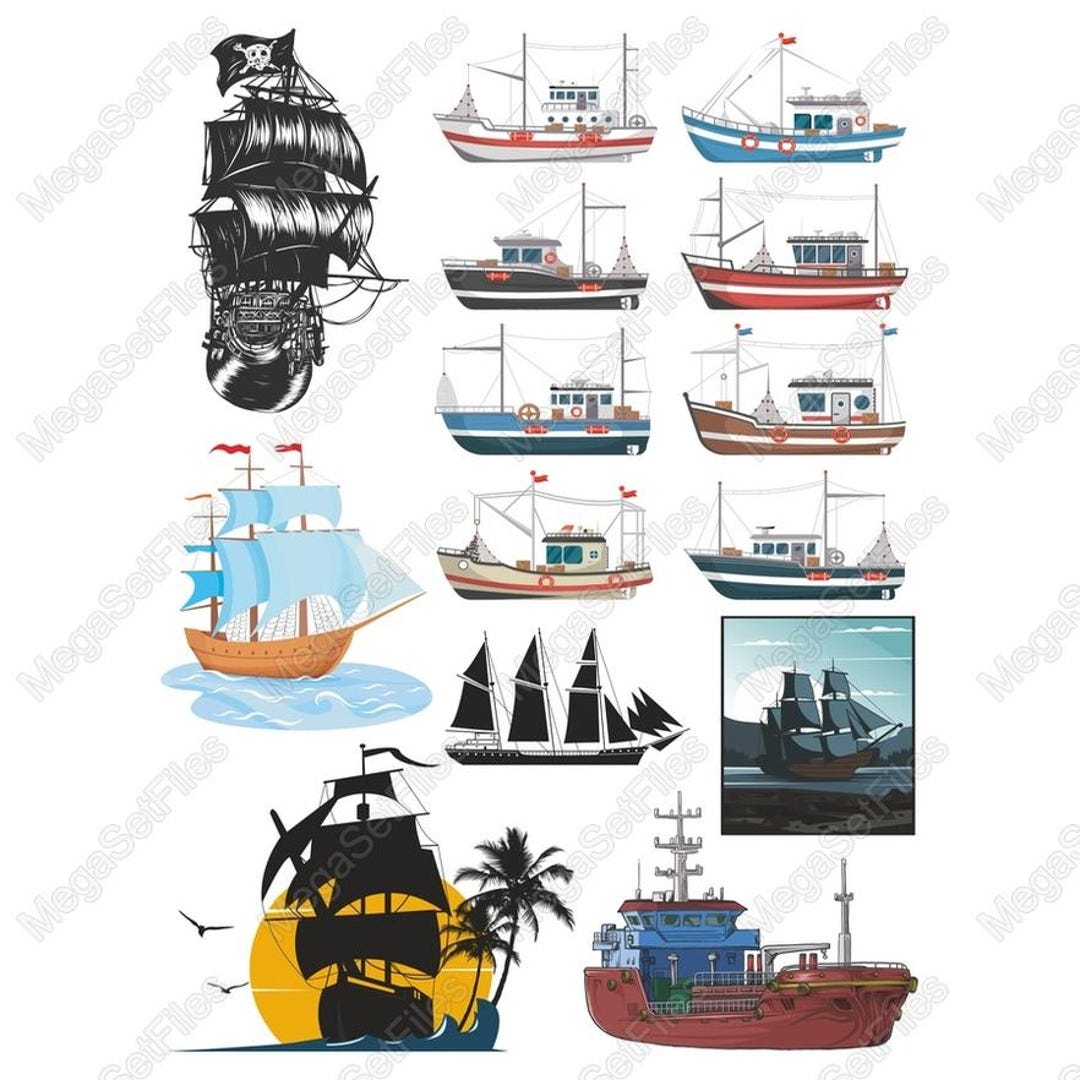 Nautical Ship Clipart Set SVG PNG | Vintage Sailing Boats Theme ...
