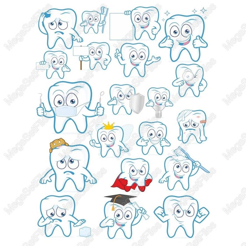 200,000 Cliparts + Cute Tooth Clipart Bundle in SVG, PNG | Dental Theme ...
