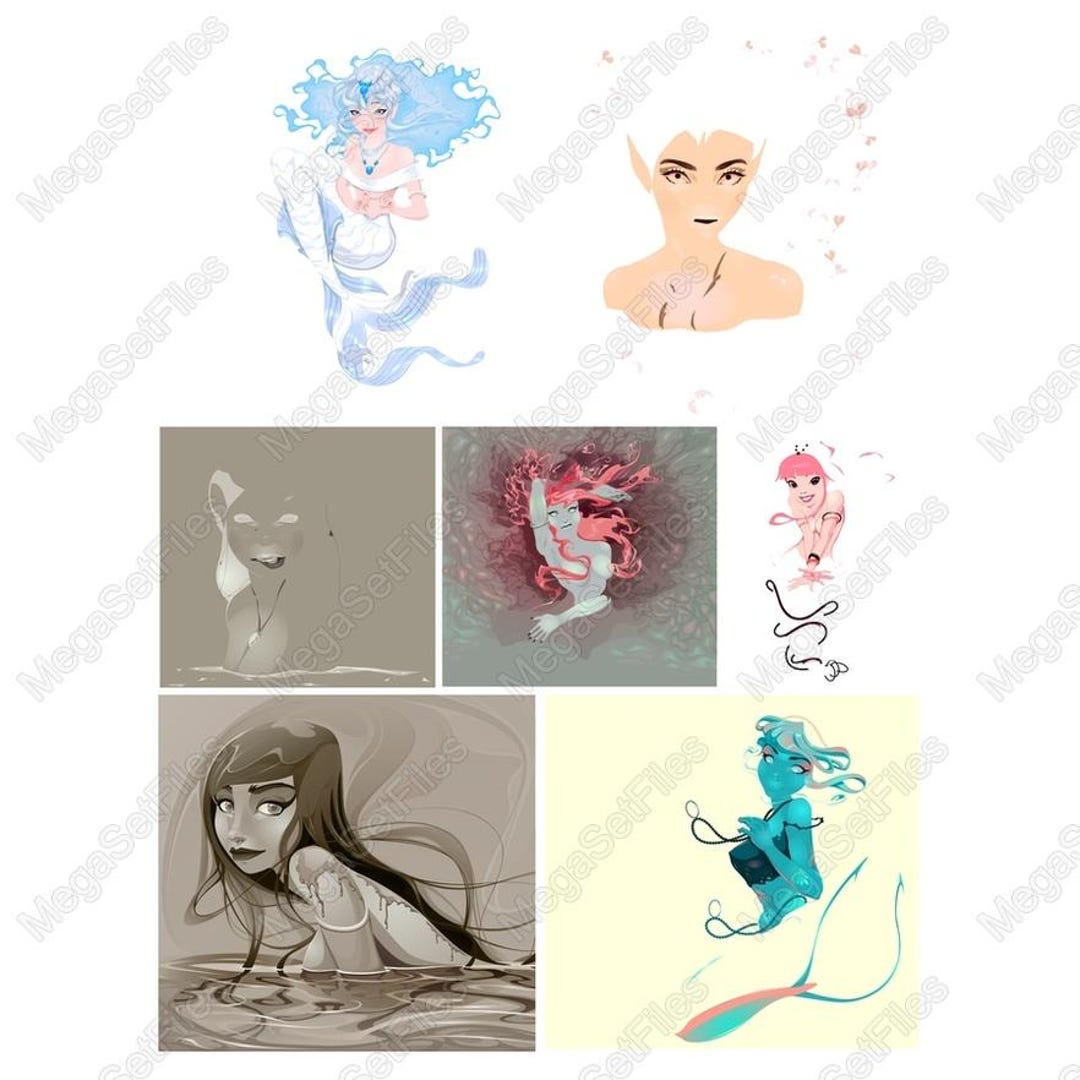 200,000 Cliparts + Fantasy Water Nymph Clipart Set in Pastel and ...