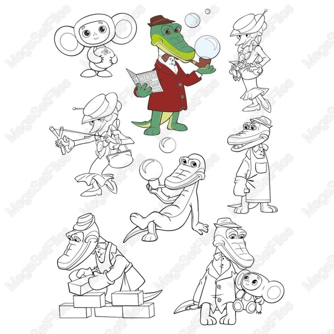 Retro Cartoon Alligator and Mouse Clipart Set SVG PNG Vintage Style ...