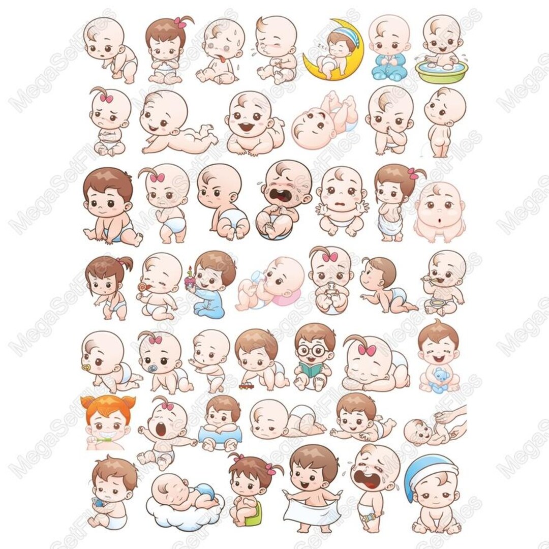 Cute Baby Characters Clipart SVG PNG | Pastel Colors Cartoon Style for ...