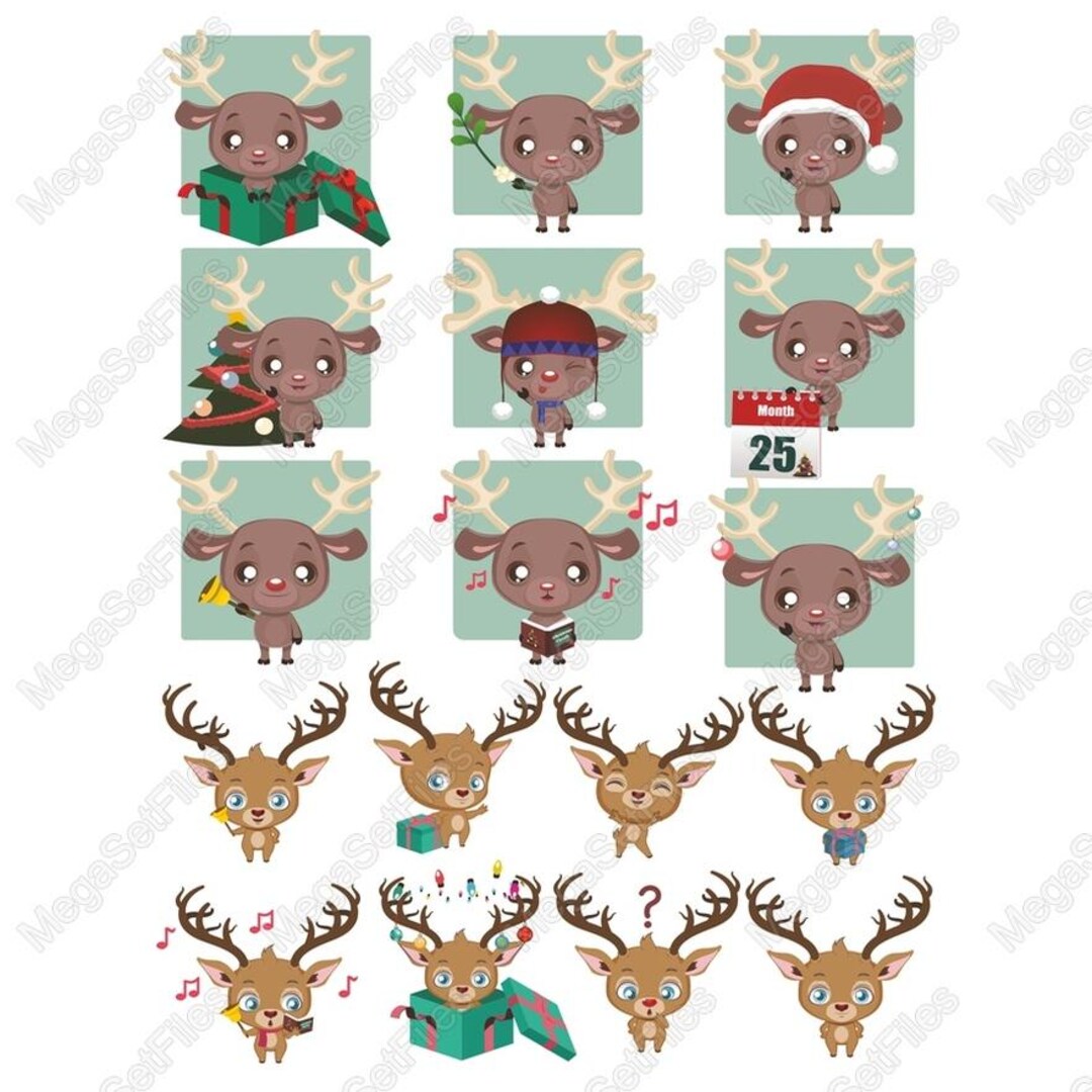 Premium Cute Holiday Reindeer Clipart Set SVG PNG Christmas Deer Art ...