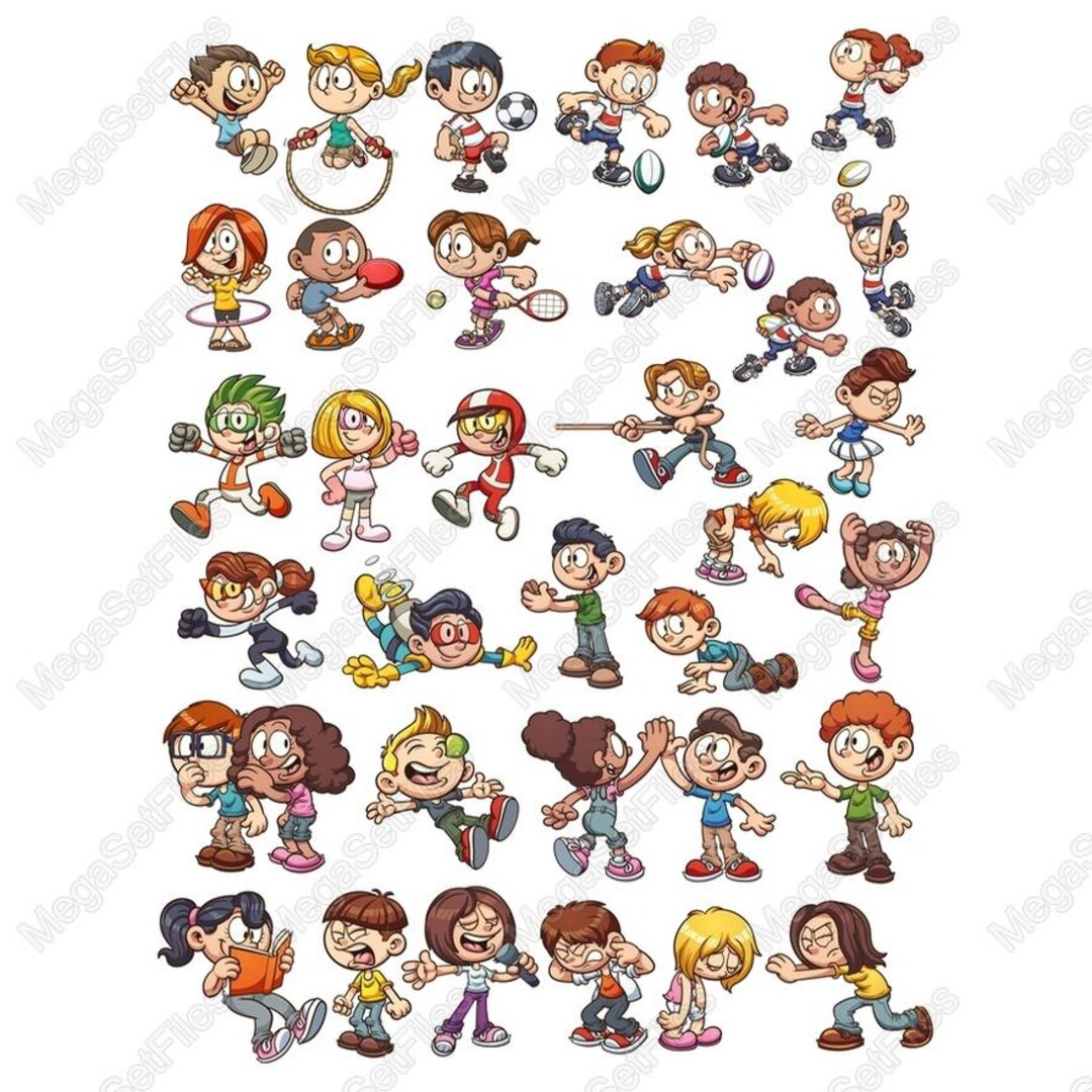 Premium Fun Sports Kids Clipart Set SVG PNG Playful Cartoon Characters ...