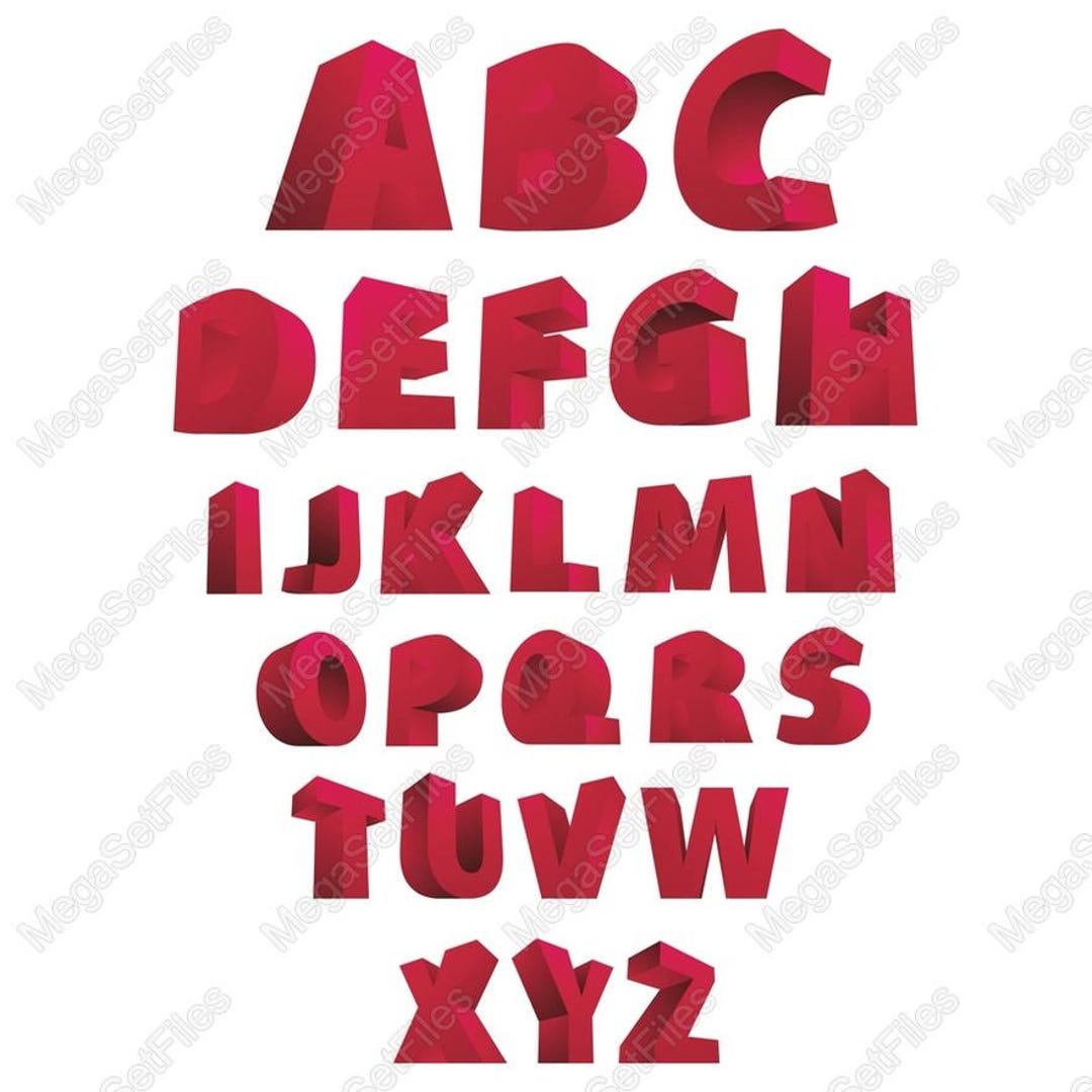3D Bold Red Alphabet Clipart Set in SVG, PNG Formats - Perfect for ...