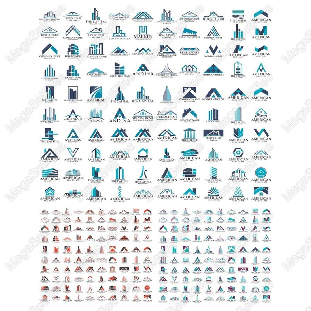 200,000 Cliparts + Modern Real Estate Logos Set SVG PNG Blue Gray Theme ...