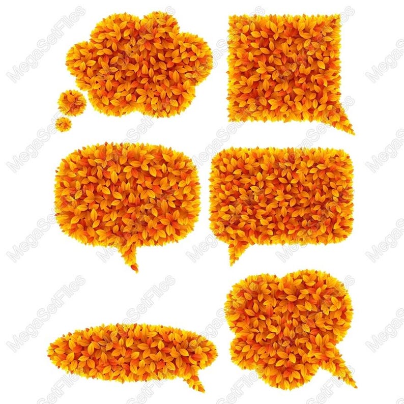 Autumn Leaves Speech Bubbles Clipart Set - Vibrant Orange Theme in SVG ...