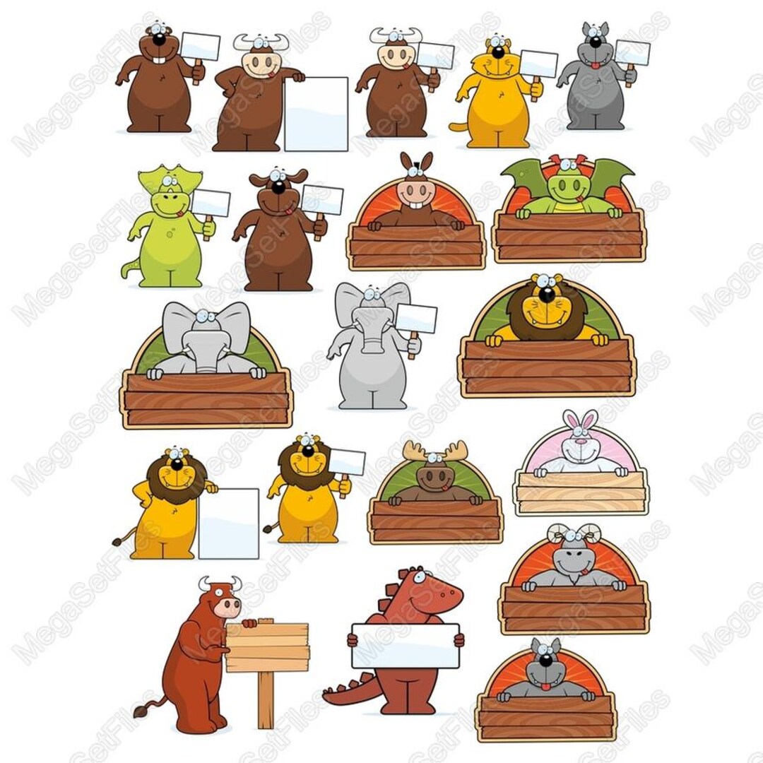 Whimsical Animal Signs Clipart Bundle SVG PNG for Kids Decor and Crafts ...