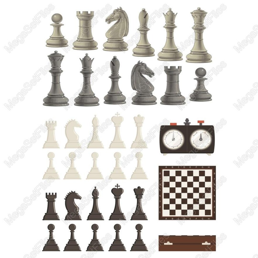 Elegant Chess Set Clipart Elements in Classic Style - SVG, PNG Files ...