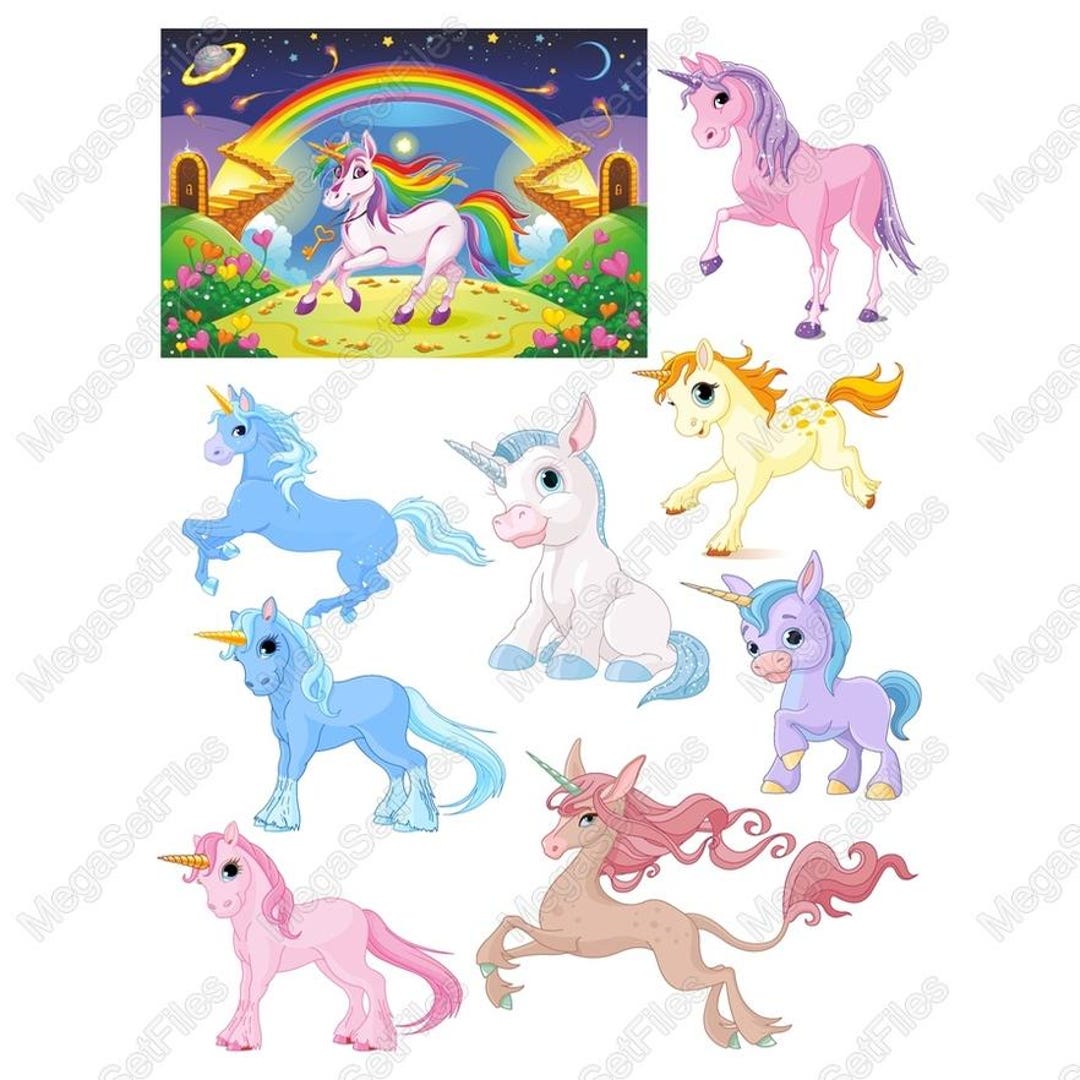 200,000 Cliparts + Colorful Unicorn Clipart Set SVG PNG, Whimsical ...