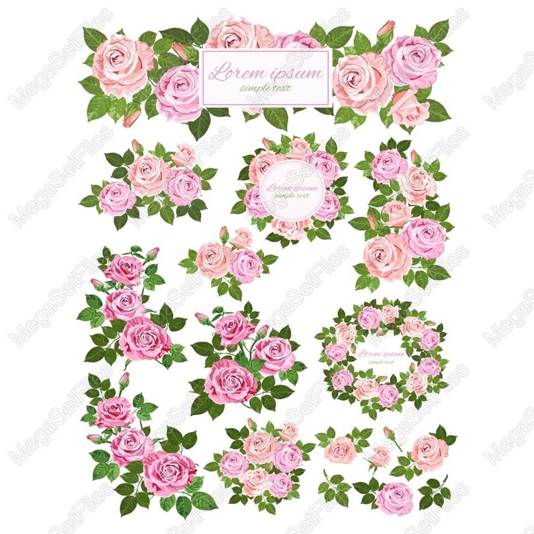 Romantic Pink Rose Clipart Set, Watercolor Floral Art, SVG PNG, Elegant ...