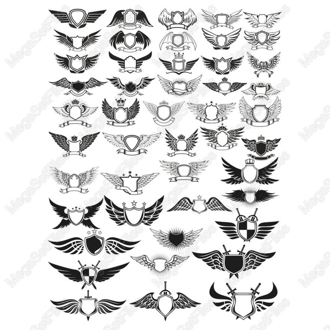 200,000 Cliparts + Winged Heraldic Crests SVG PNG Collection - Black ...