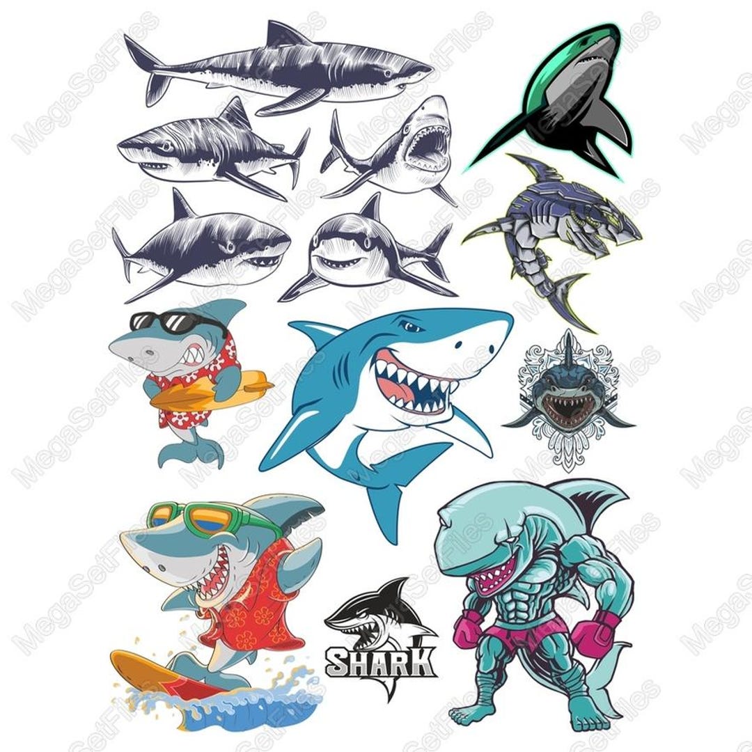 200,000 Cliparts + Shark Clipart Pack: Playful, Fierce, Cartoon ...